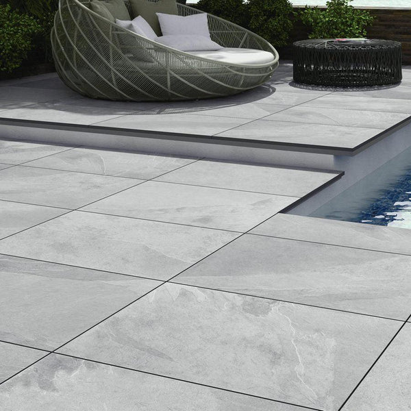 Brazilian Grey Slate Porcelain Paving 900 x 600 | Stone Paving Direct