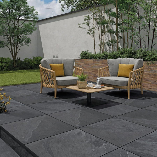 Brazilian Black Slate Porcelain Paving Slabs 900x600 | Stone Paving Direct