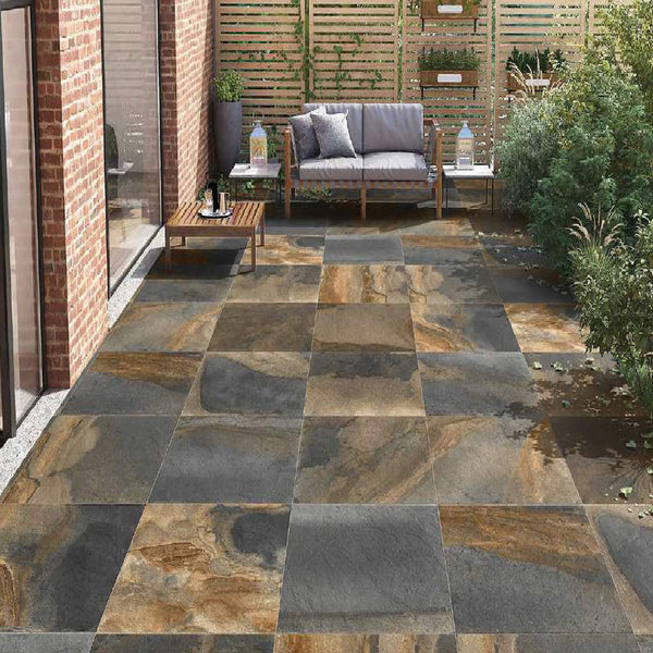 Gold Slate Effect Porcelain Paving Slabs 600x600 | Stone Paving Direct