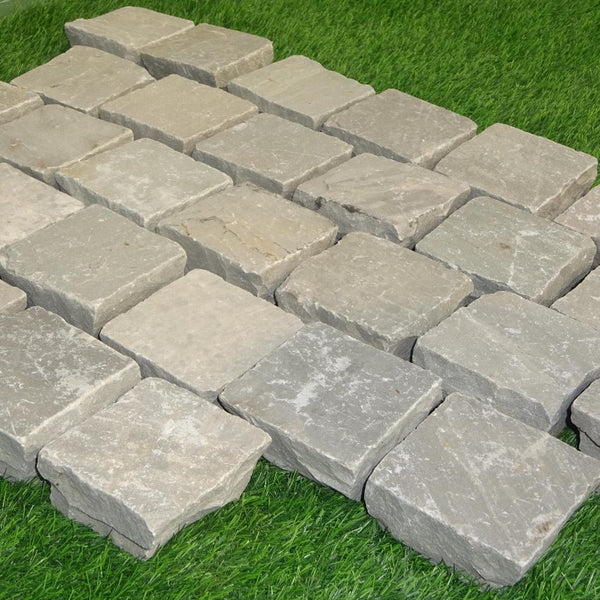 Kandla Grey Indian Sandstone Setts & Cobbles 100x100x50 | Stone Paving ...