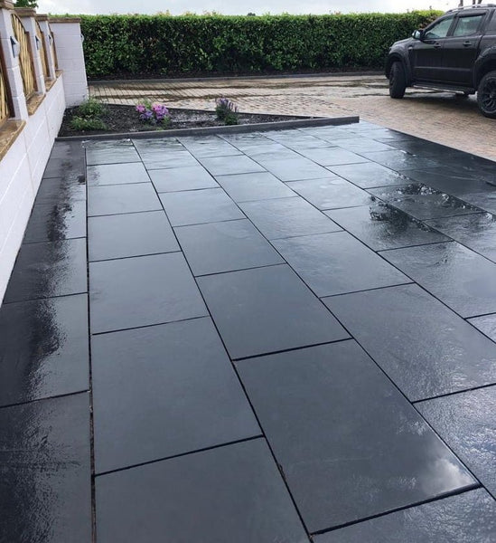 Black Limestone Linear Paving, Plank Slabs 900 x 200 | Stone Paving Direct