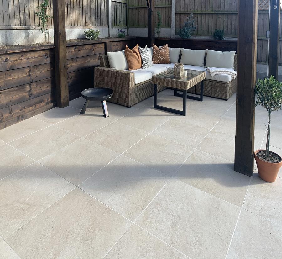 Hammer Stone Beige Porcelain Paving Slabs 600x600 | Stone Paving Direct