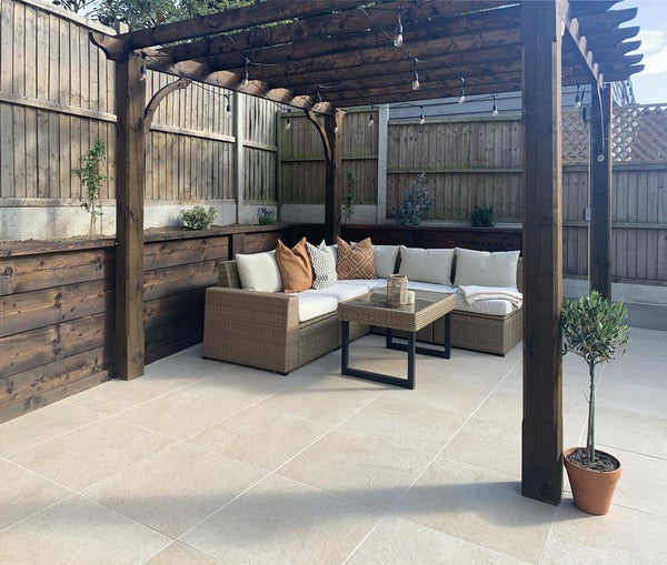 Hammer Stone Beige Porcelain Paving Slabs 600x600 | Stone Paving Direct