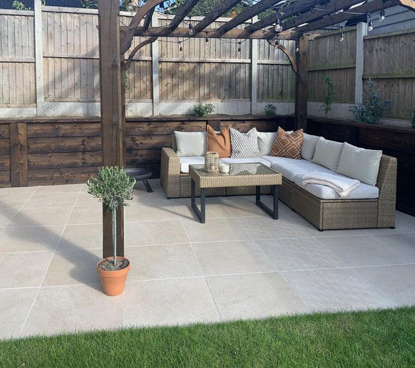 Hammer Stone Beige Porcelain Paving Slabs 600x600 | Stone Paving Direct