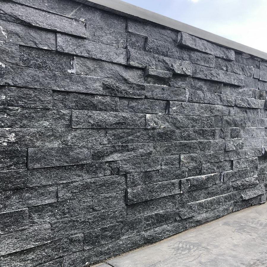 Black Sparkle Quartz Split Face Tiles Cladding 550x150 | Stone Paving ...