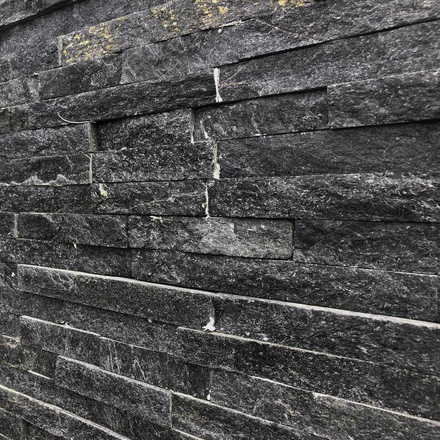 Black Sparkle Quartz Split Face Tiles Cladding 550x150 | Stone Paving ...